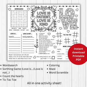 1 Cor 13 4-8 Love is Activity Placemat, Coloring Page Kids, Printable ...