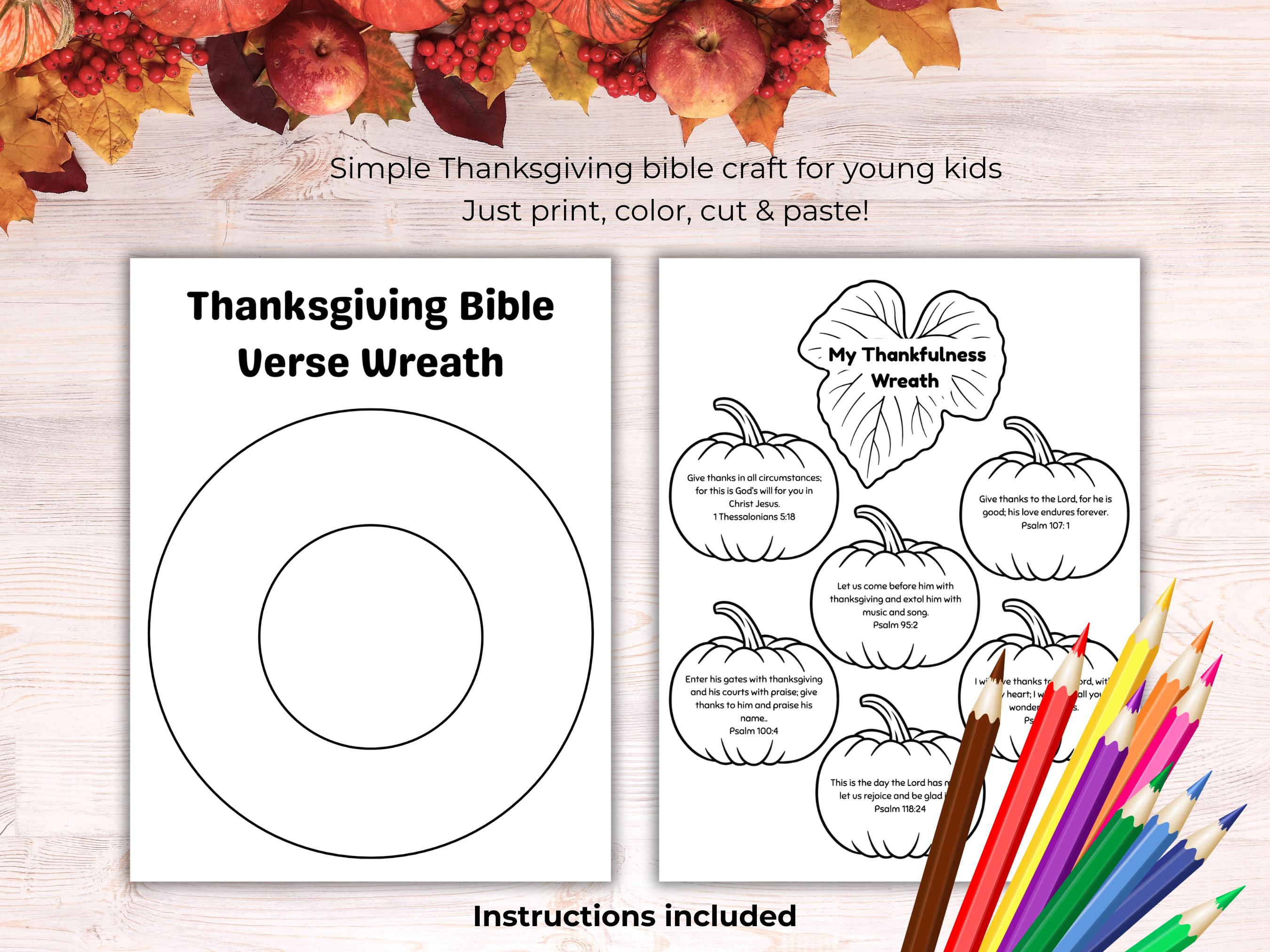 Fall Thanksgiving Bible Craft Printable, Pumpkin Wreath Sunday School ...