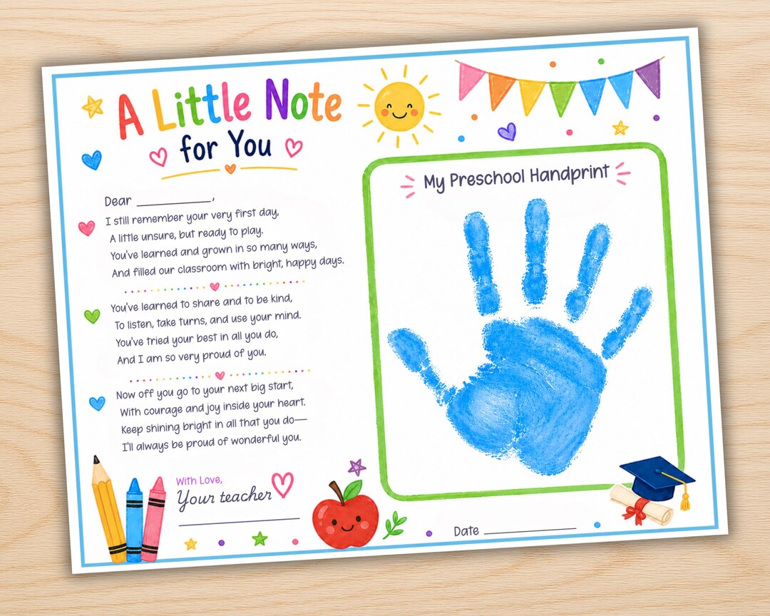 End of School Year Poem Gift From Teacher to Student, Handprint Art ...
