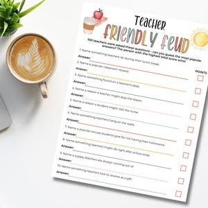 Teacher Friendly Feud Game Printable, Back to School Activity, Teacher ...