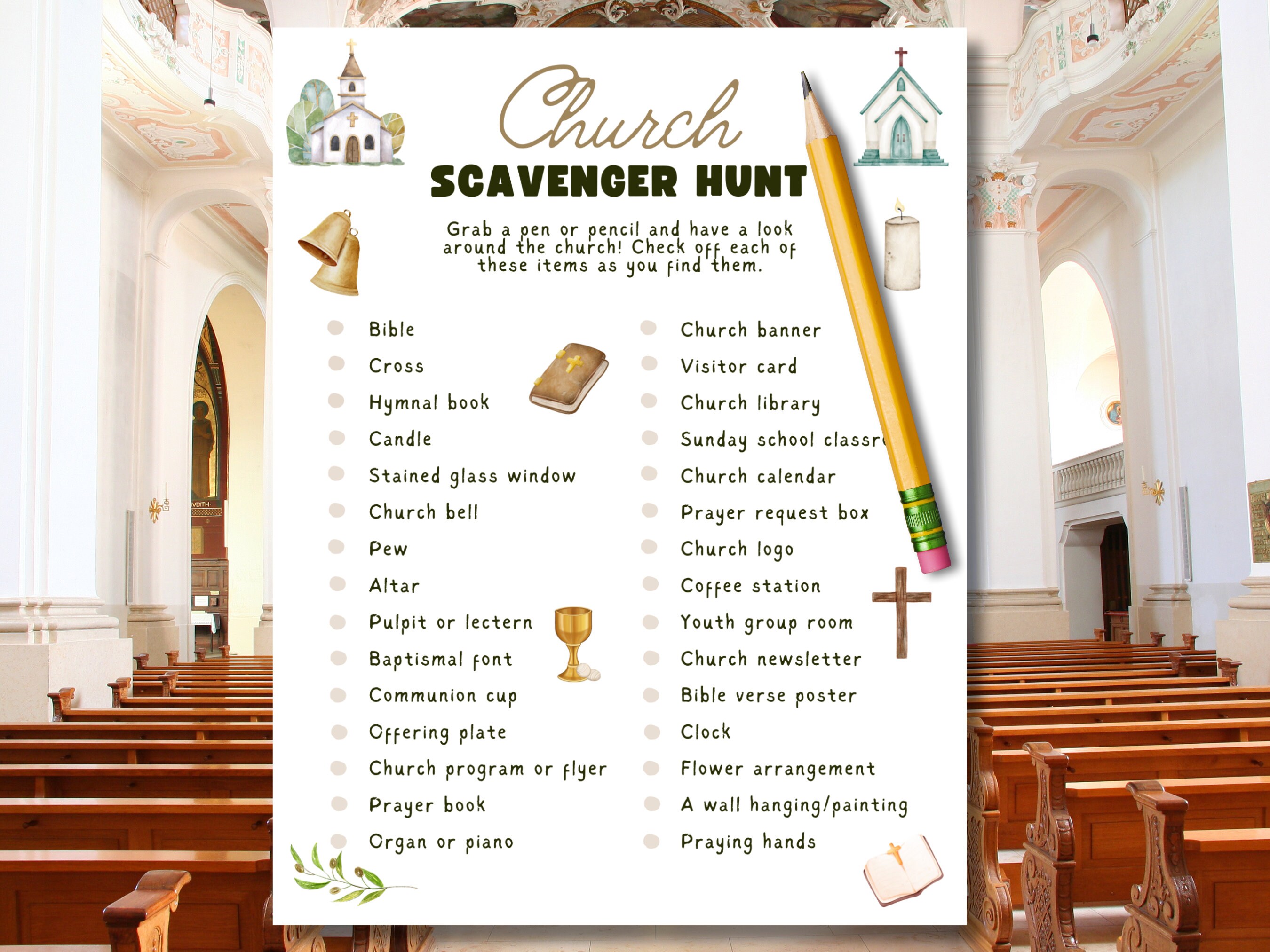 EDITABLE Church Scavenger Hunt for Kids & Teens, Church Treasure Hunt ...