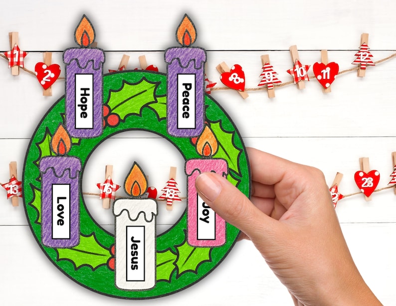 Advent Wreath Paper Craft, Advent Bible Craft, Christmas Coloring Craft ...