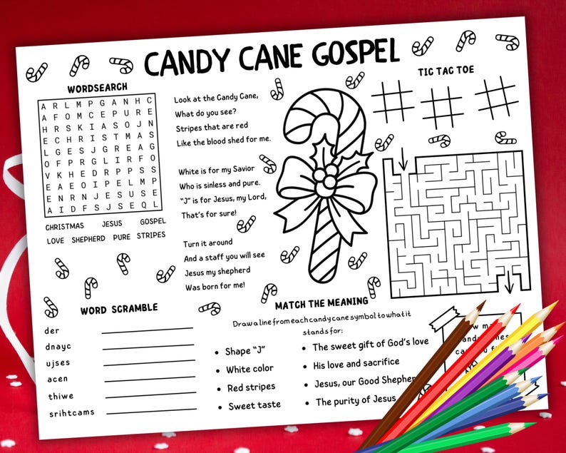 Candy Cane Gospel Activity Placemat, Legend of the Candy Cane Poem ...