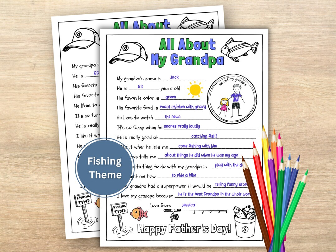 All About My Grandpa Printable Father's Day Fishing Gift for Grandpa ...
