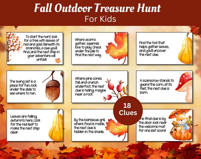 Editable Autumn Scavenger Hunt for Kids, Outdoor Treasure Hunt Clues ...
