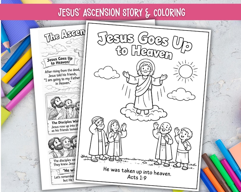 Ascension of Jesus Coloring Page Printable, Jesus Ascends to Heaven ...