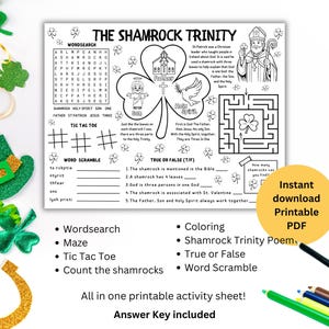 Shamrock Trinity Poem Activity Placemat, St. Patrick's Day Coloring ...