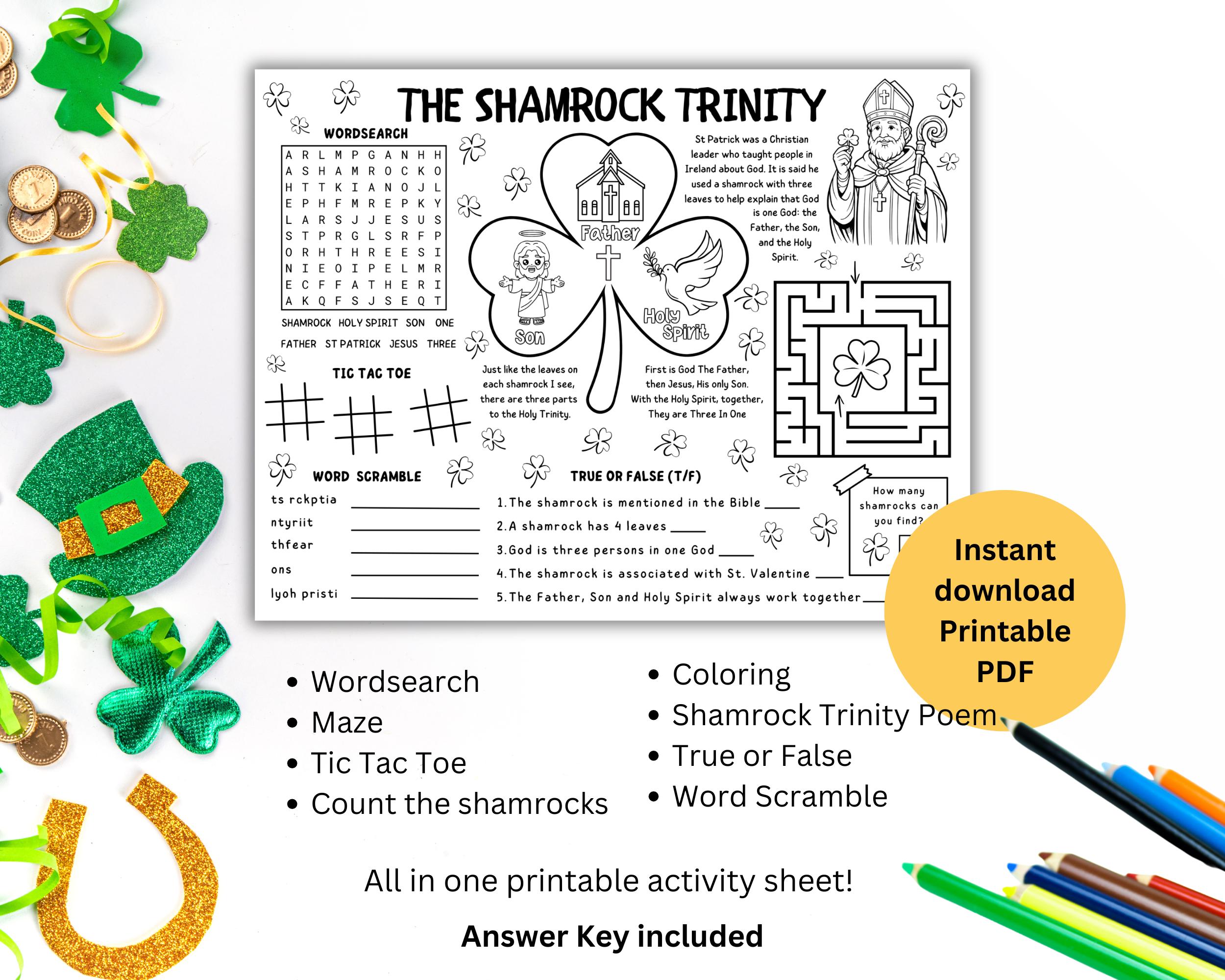Shamrock Trinity Poem Activity Placemat, St. Patrick's Day Coloring ...