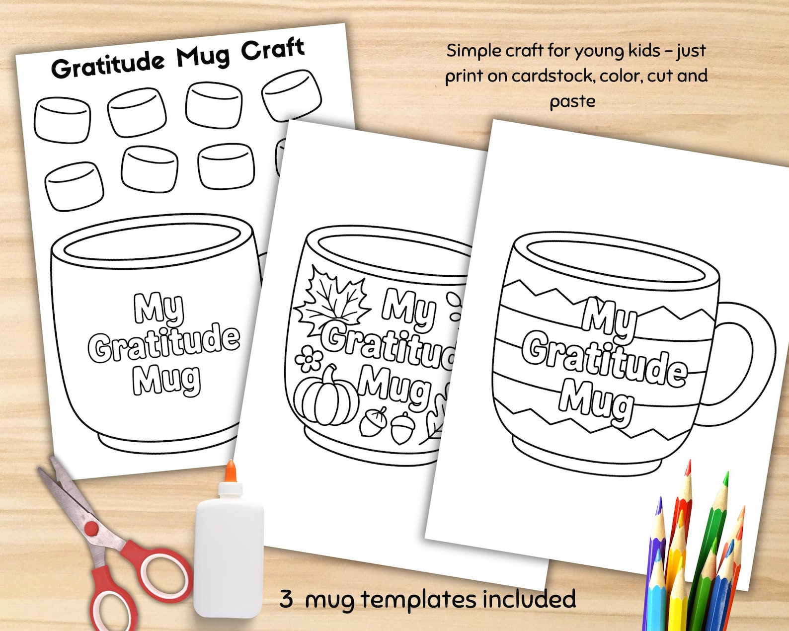 Gratitude Mug Craft Printable, Thanksgiving Craft for Kids, Thankful ...