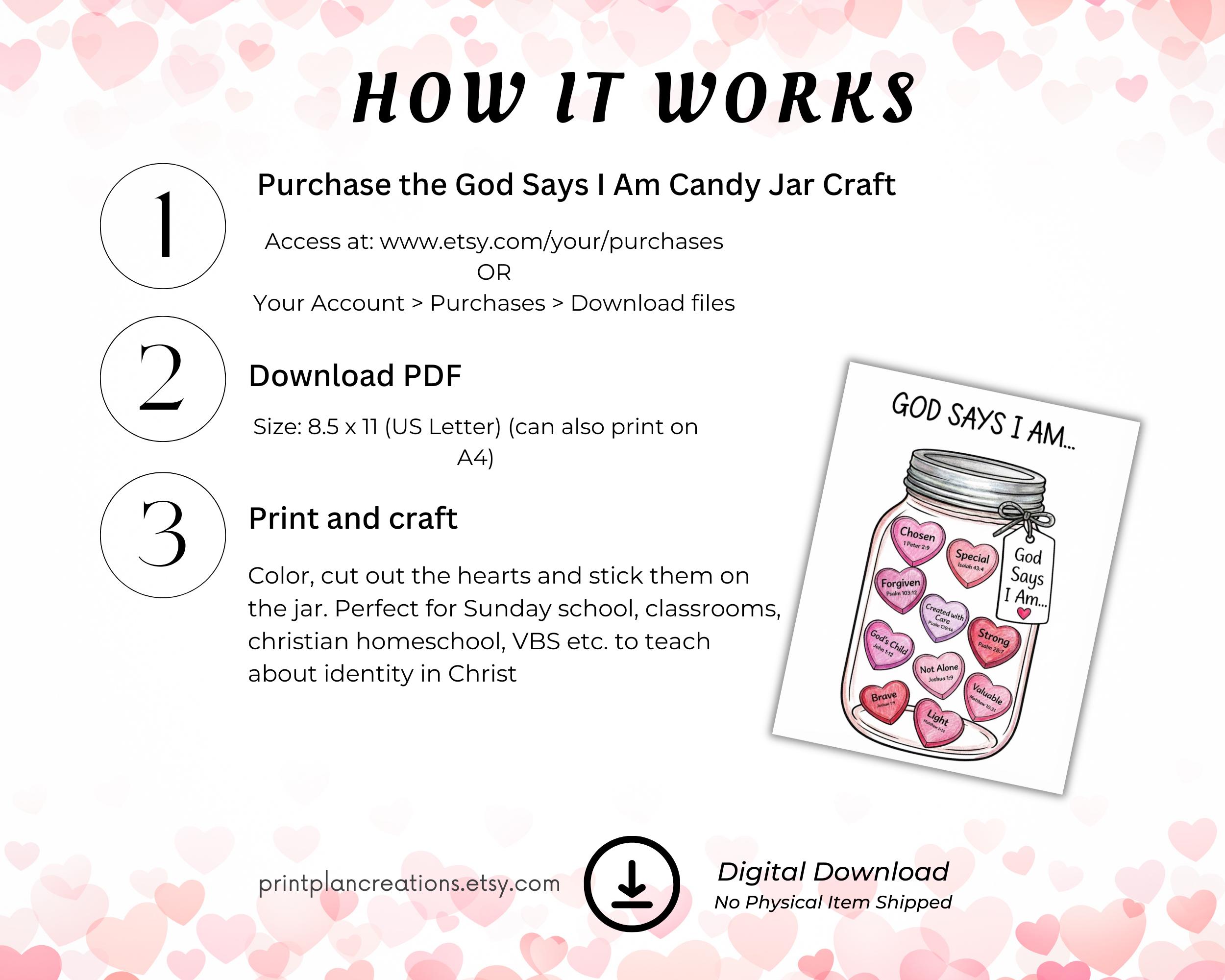 God Says I Am Candy Jar Coloring Craft Printable, Kids Identity in ...