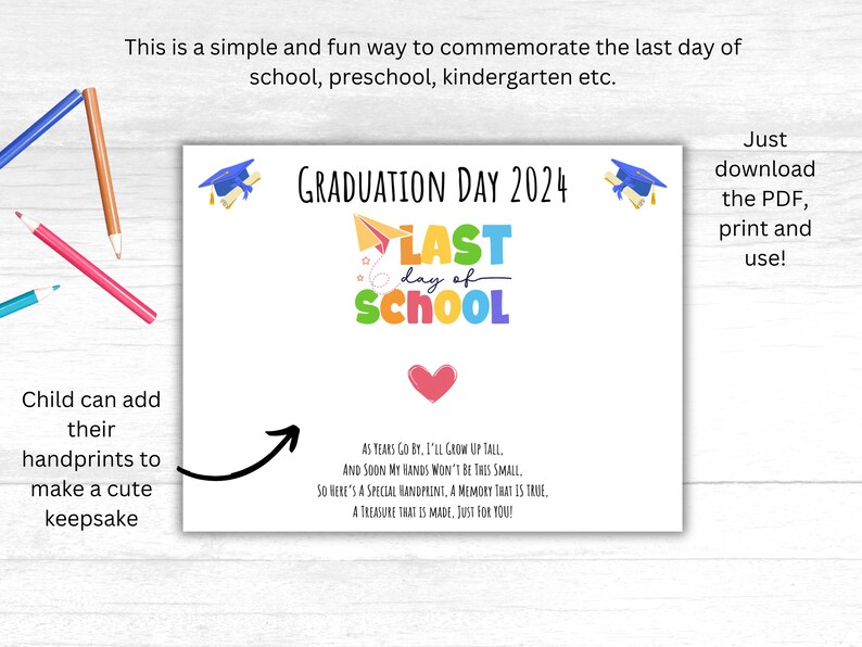 Last Day of School Handprint Art, Kindergarten Preschool Graduation ...