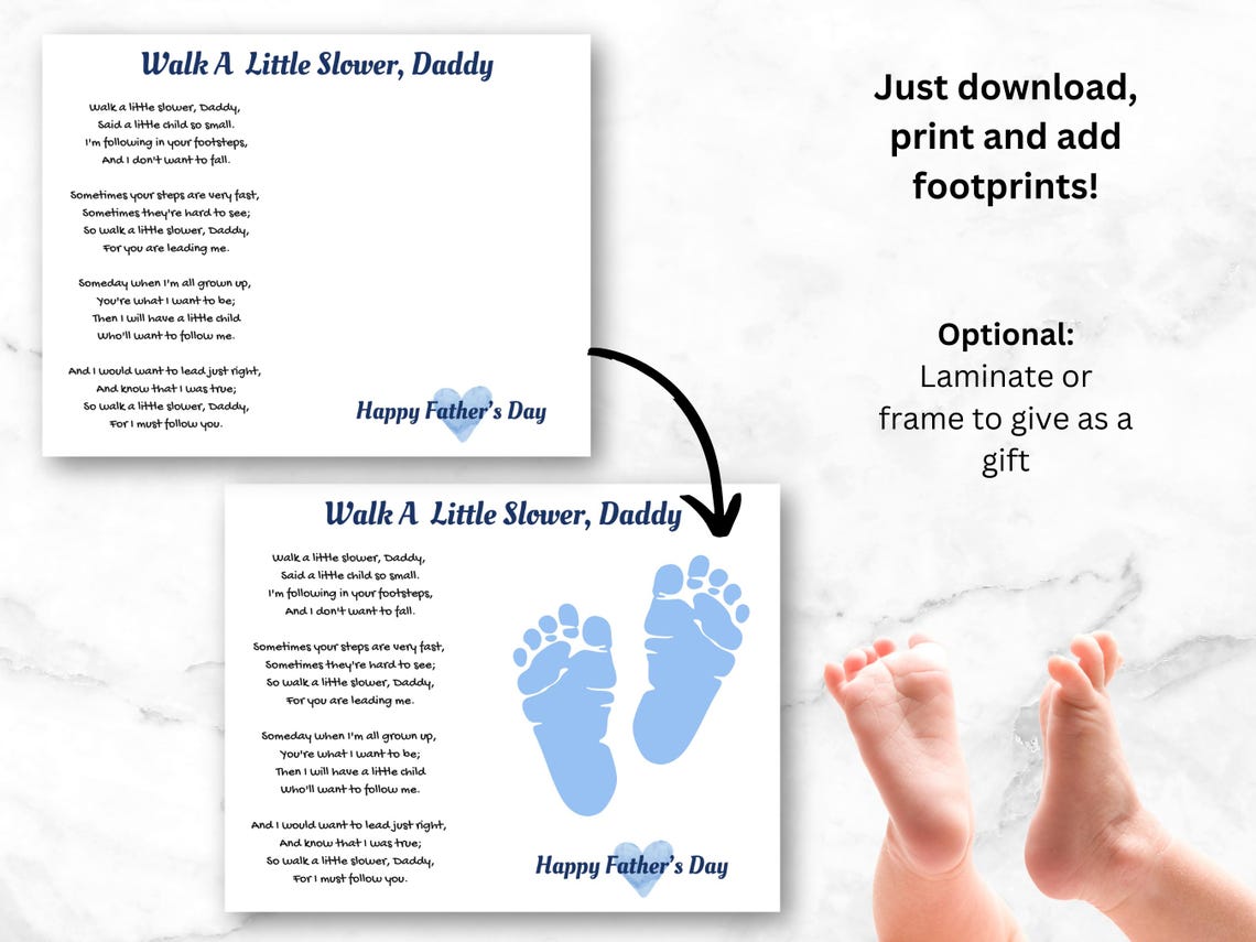 Walk A Little Slower Daddy Poem, Father's Day Footprint Craft Printable ...