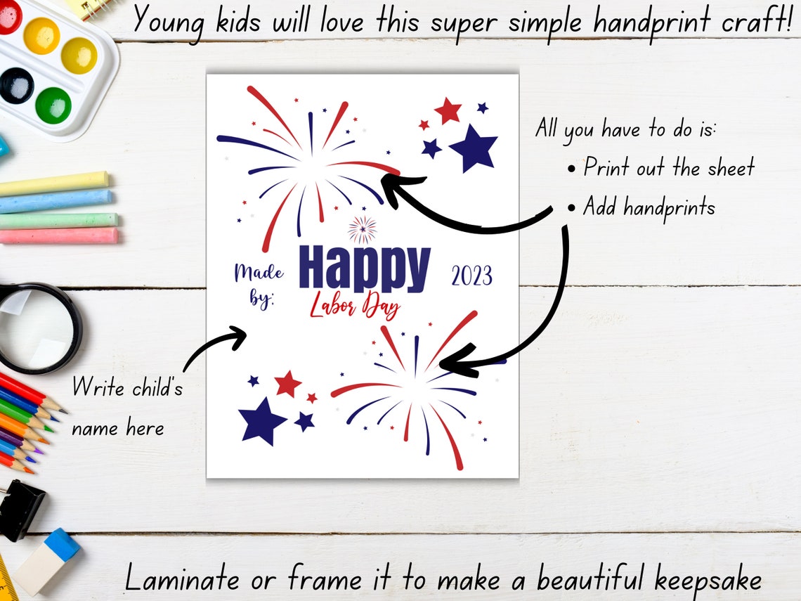 Labor Day Handprint Art Craft, Printable Labor Day Activity for Toddler ...