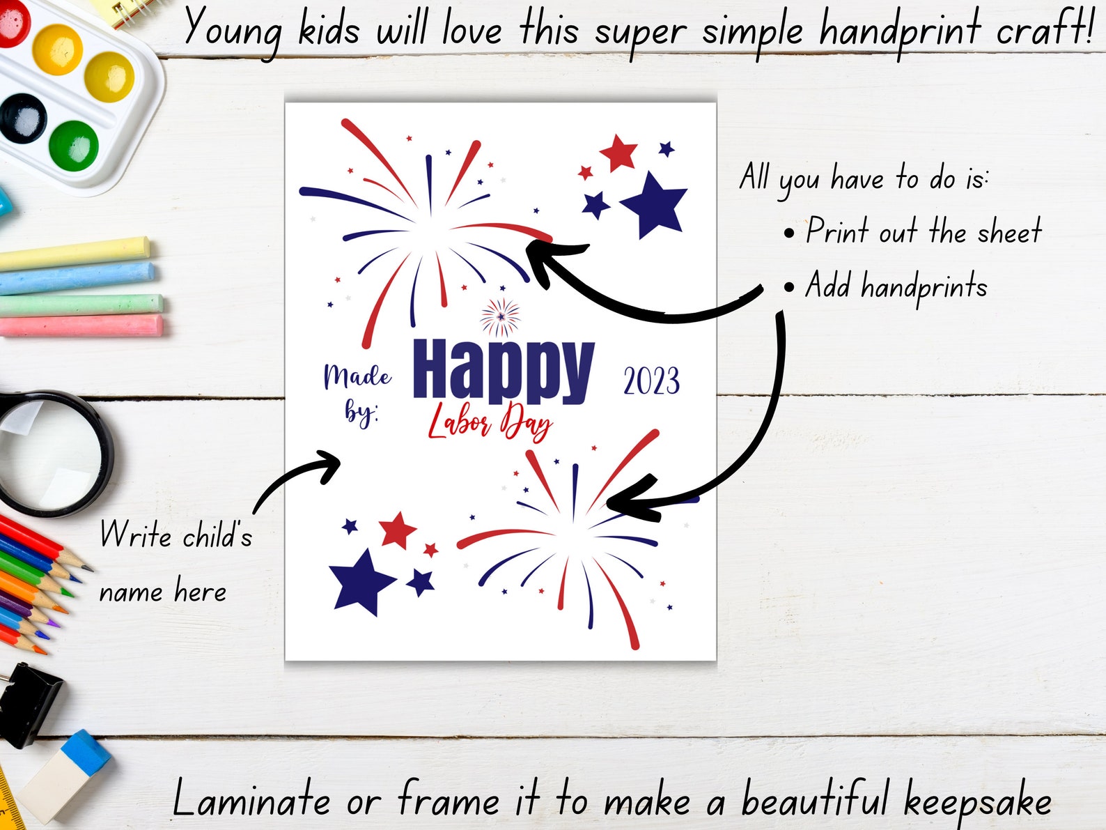 Labor Day Handprint Art Craft, Printable Labor Day Activity for Toddler ...