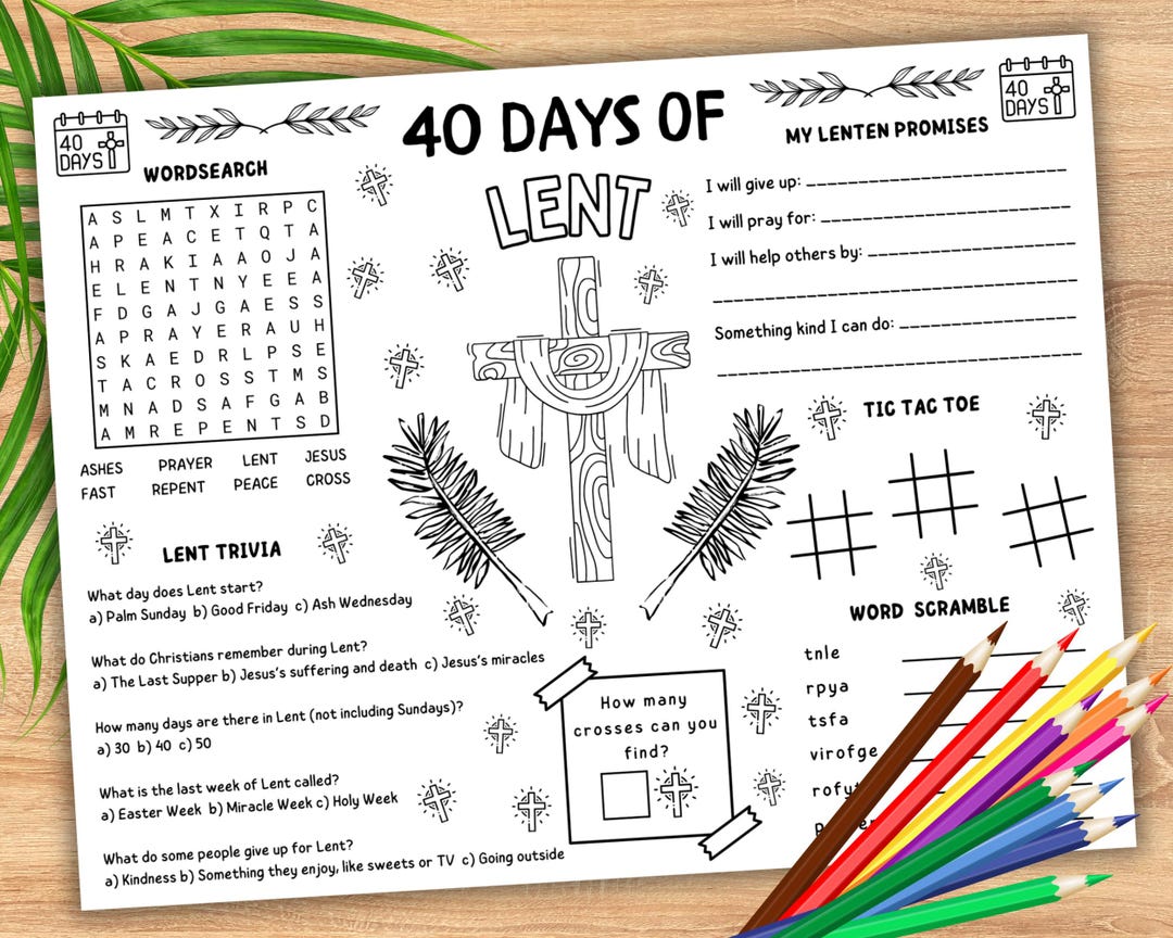 Lent Activity Placemat, 40 Days of Lent Coloring Page for Kids, Lent ...