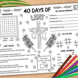 Lent Activity Placemat, 40 Days of Lent Coloring Page for Kids, Lent ...