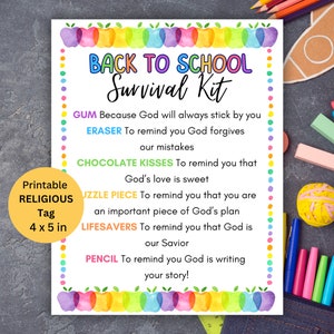 Back to School Survival Kit Tag, Printable Religious Tag, Christian ...