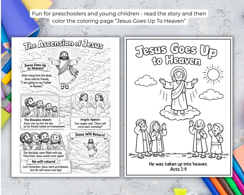 Ascension of Jesus Coloring Page Printable, Jesus Ascends to Heaven ...