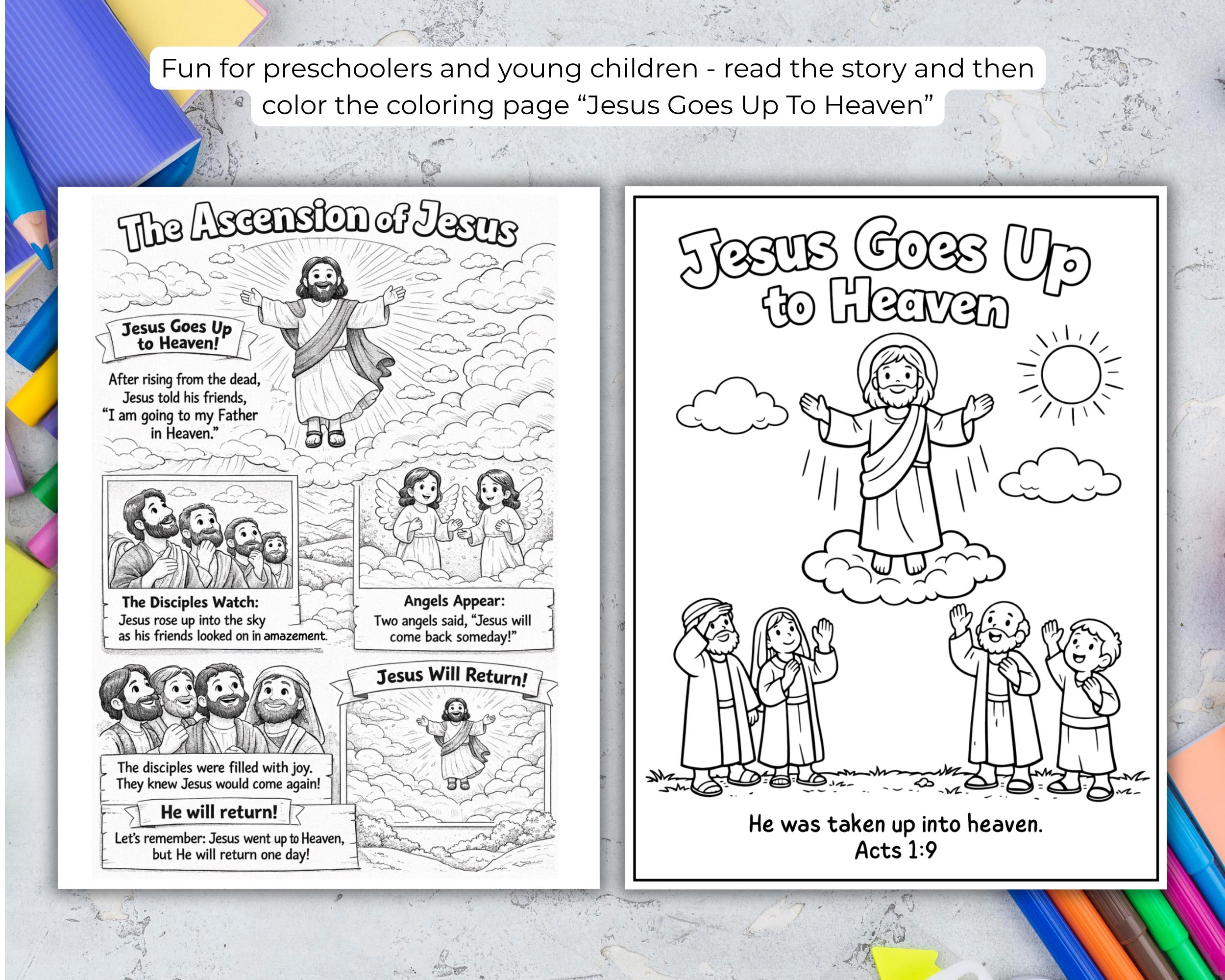 Ascension of Jesus Coloring Page Printable, Jesus Ascends to Heaven ...
