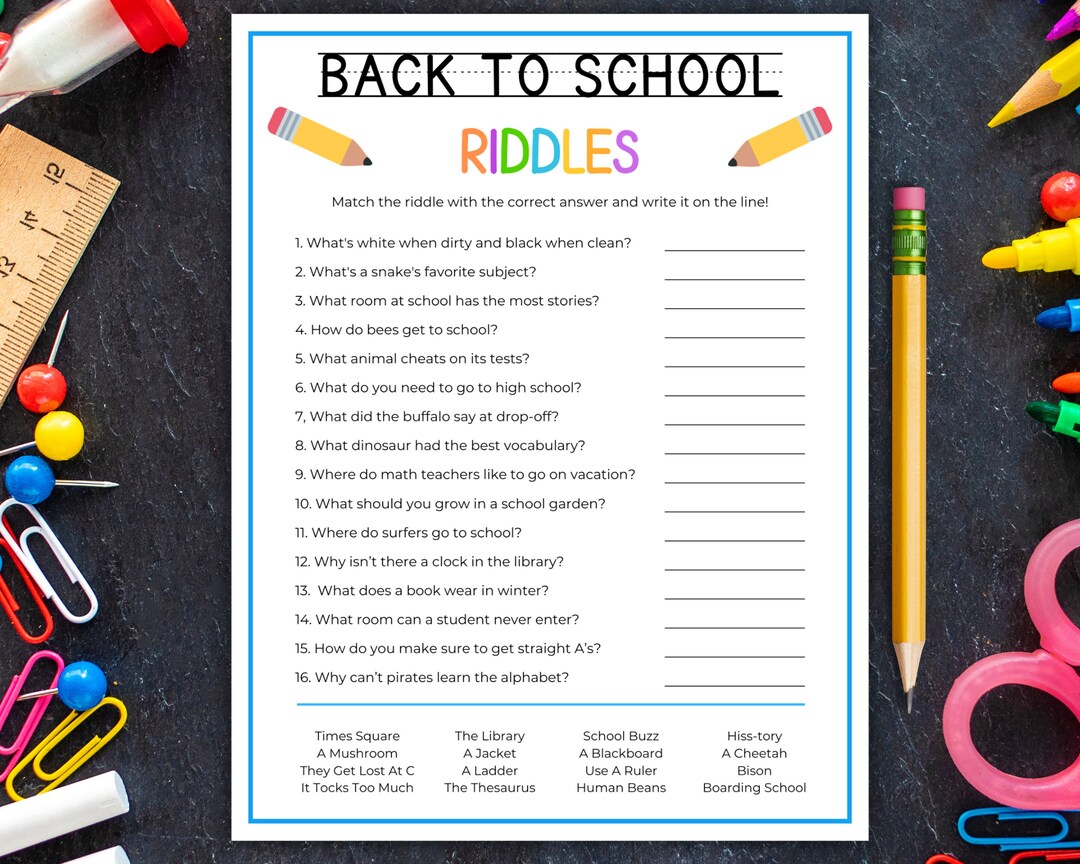 Back to School Riddles Game for Kids, Printable Kids School Games, Back ...