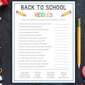 Back to School Riddles Game for Kids, Printable Kids School Games, Back ...