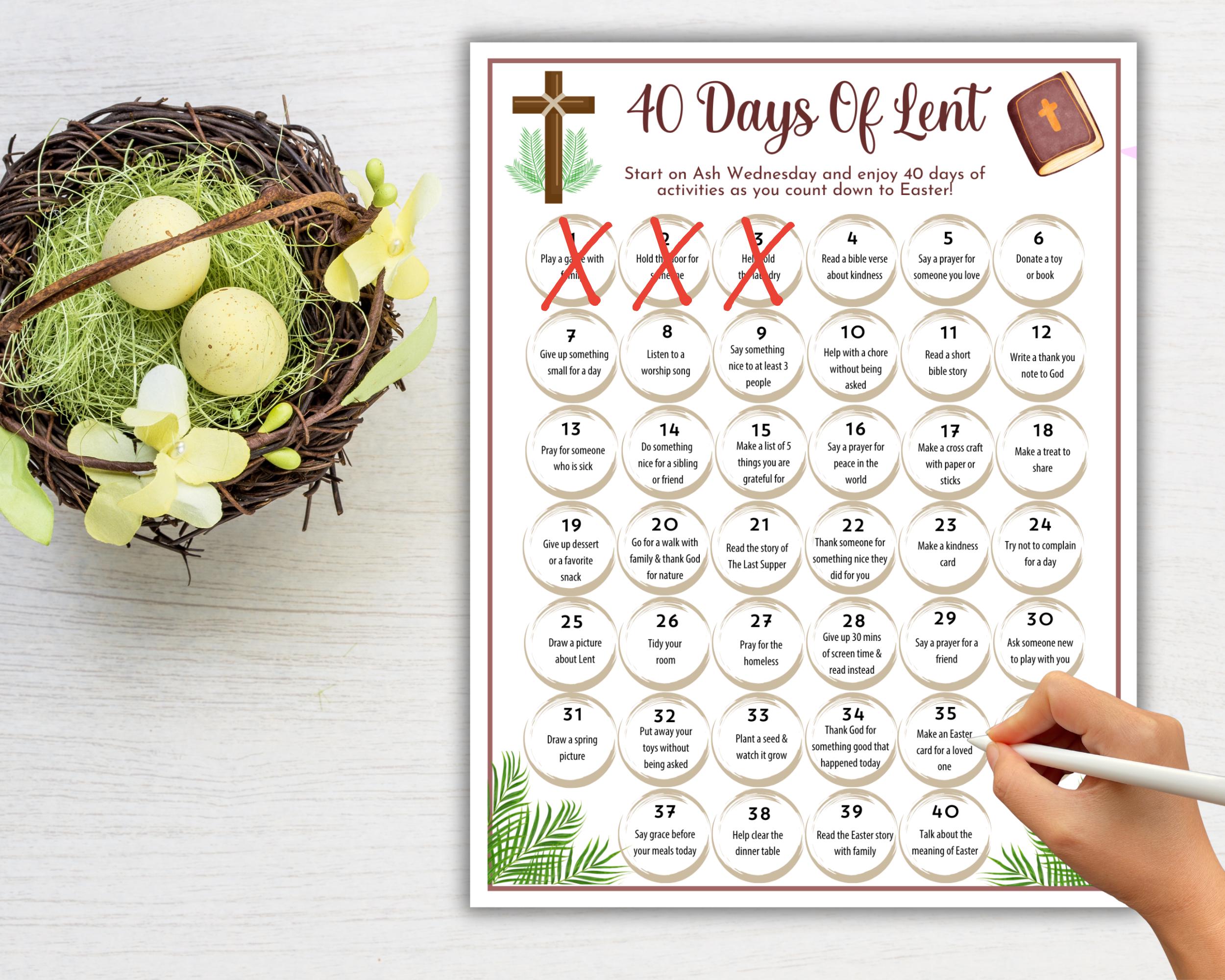 40 Days of Lent Countdown Calendar, Lenten Activities for Kids, Holy ...
