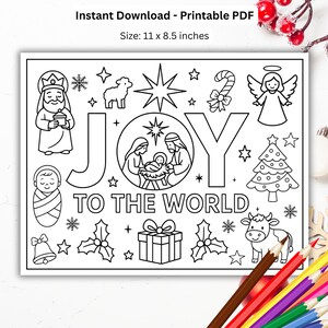 Joy to the World Coloring Page Printable, Nativity Bible Coloring Sheet ...