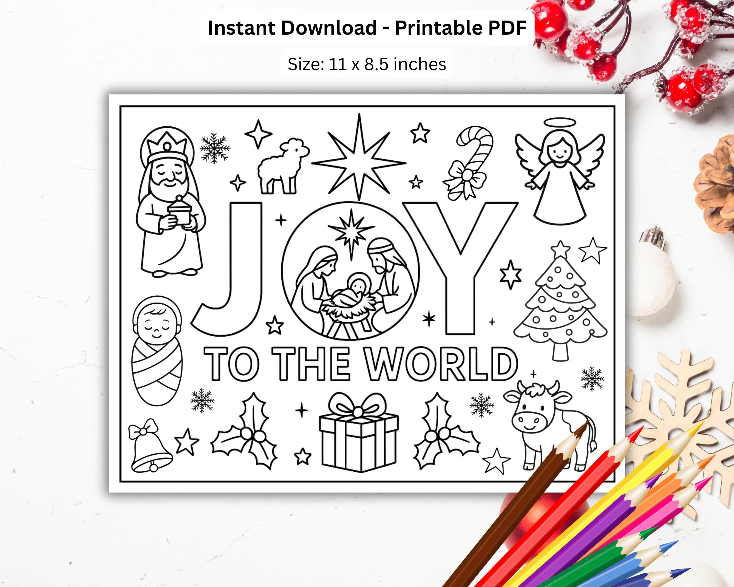 Joy to the World Coloring Page Printable, Nativity Bible Coloring Sheet ...