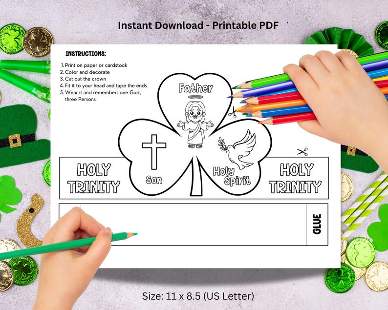 Shamrock Holy Trinity Coloring Craft, Printable Paper Crown Craft ...