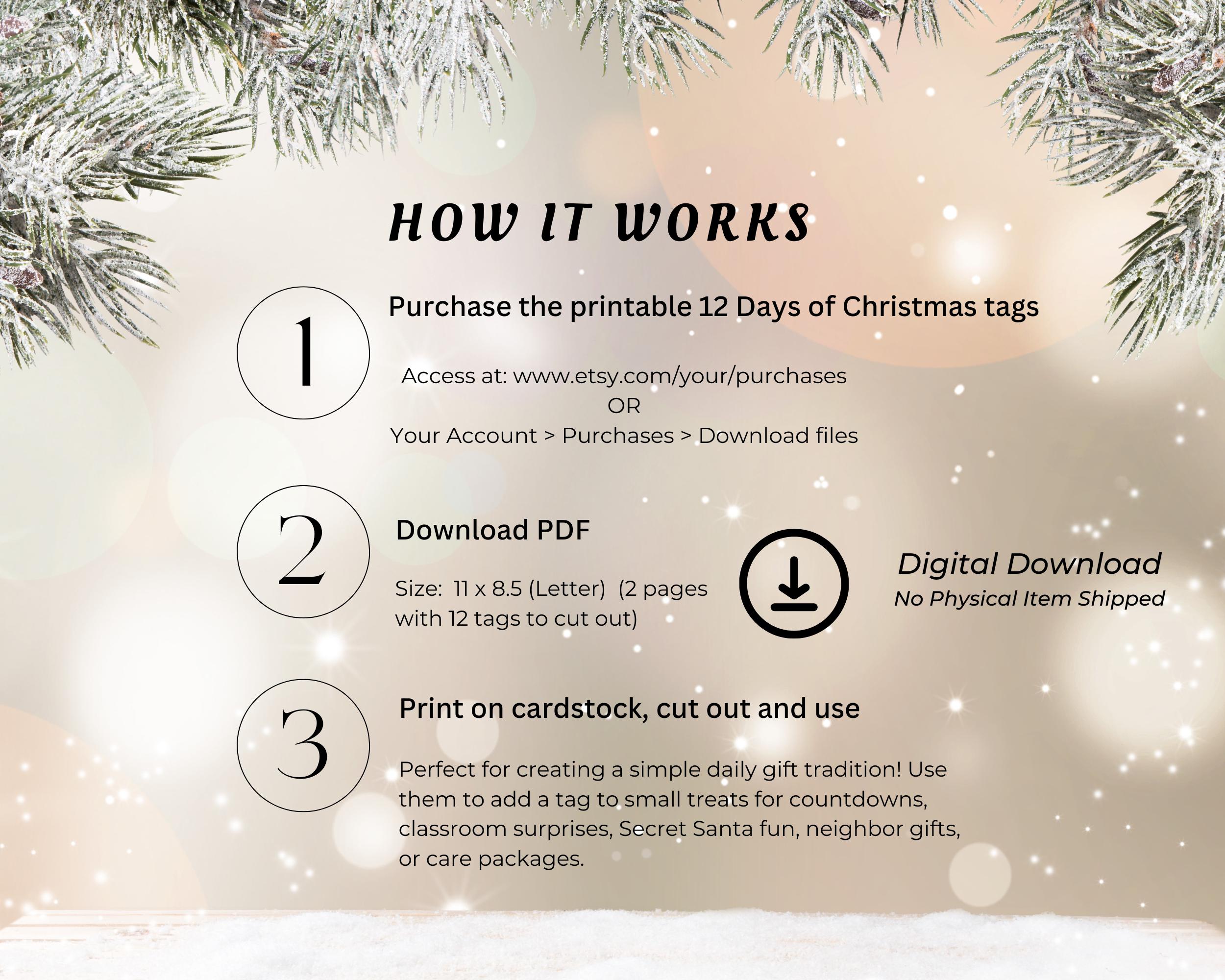 12 Days of Christmas Gift Tags, 12 Days of Christmas Printable, Secret ...