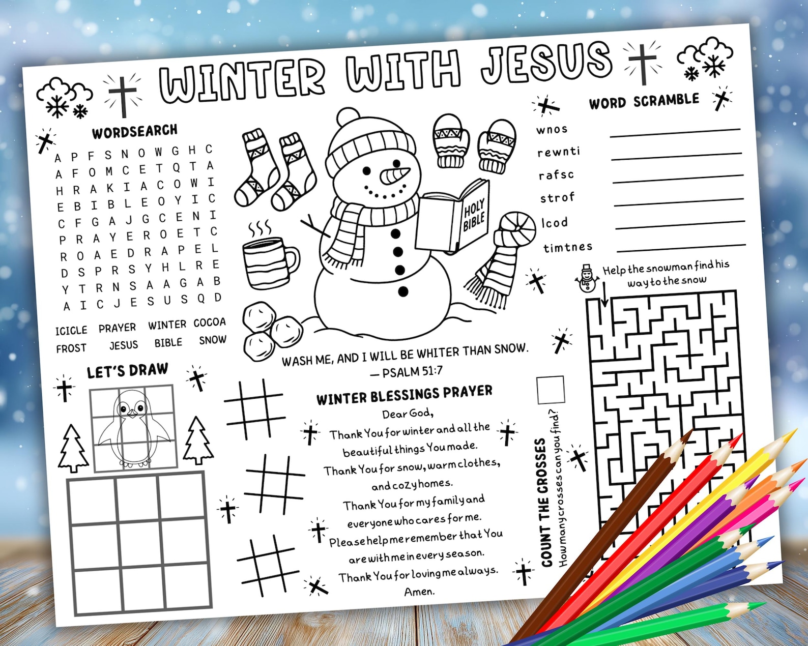 Bible Winter Activity Placemat Printable, Christian Winter Coloring ...