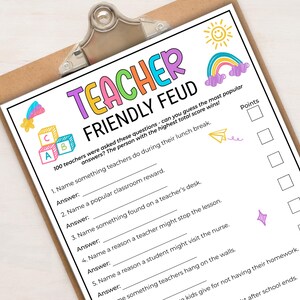 Teacher Friendly Feud Game Printable, Back to School Activity, Teacher ...