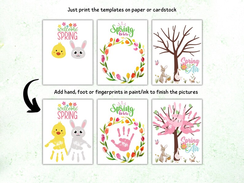 Spring Handprint Art Bundle, Spring Handprint Craft, Printable, Spring ...