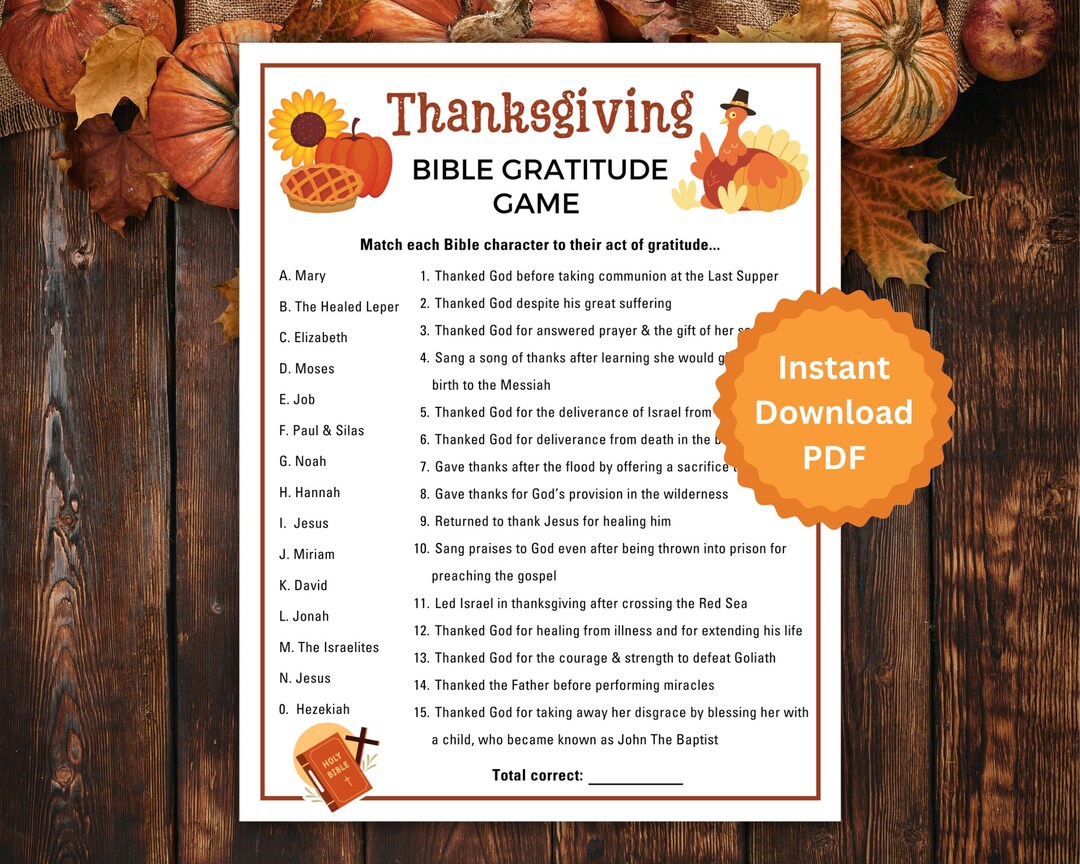 Thanksgiving Bible Gratitude Game, Kids, Adults, Youth Groups, Bible ...