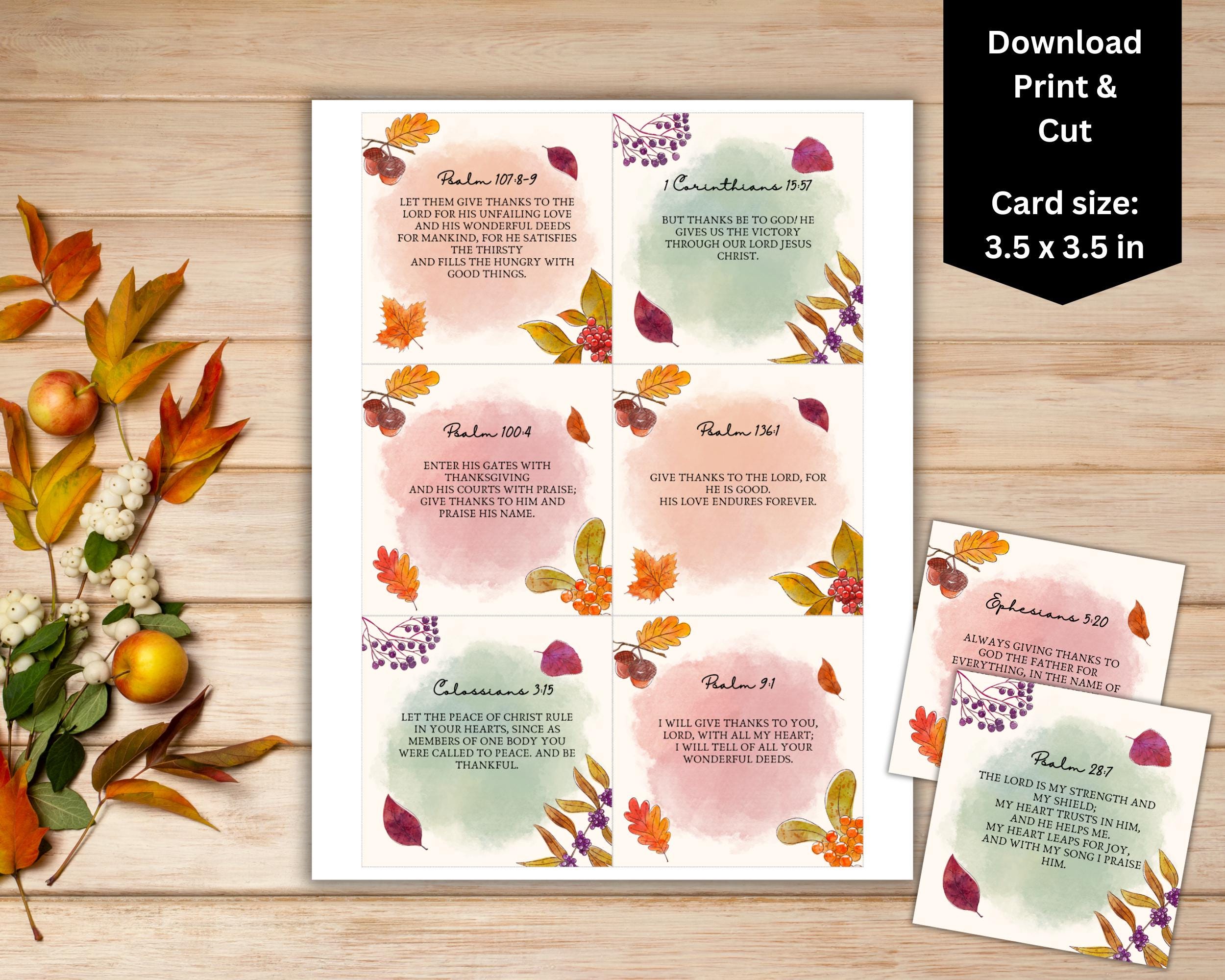 Thanksgiving Scripture Cards, 20 Printable Religious Thanksgiving Bible ...