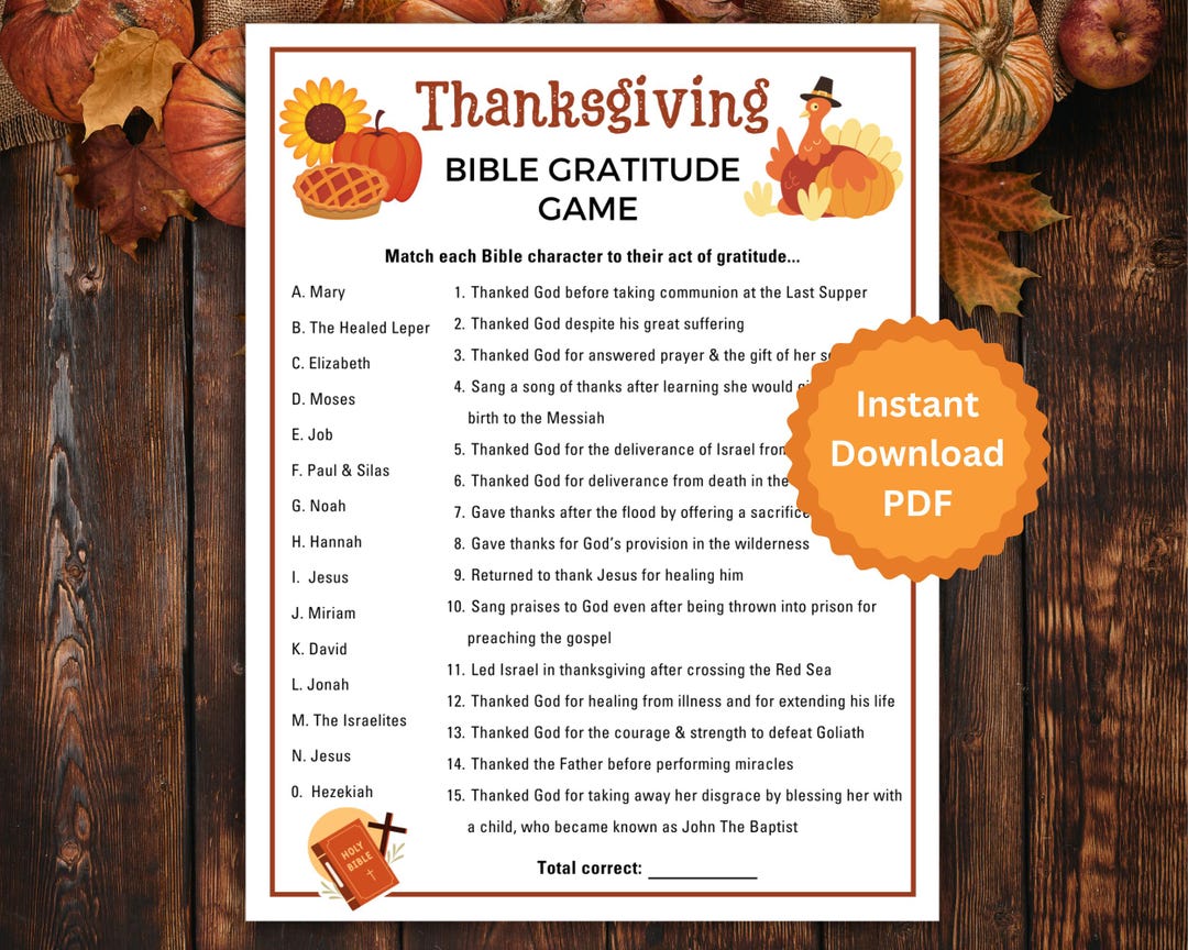 Thanksgiving Bible Gratitude Game, Kids, Adults, Youth Groups, Bible ...