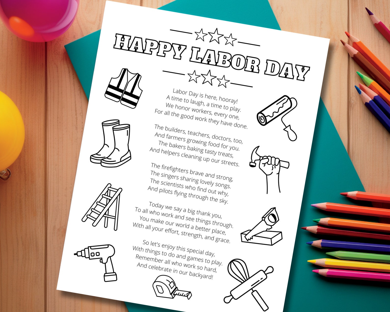 Labor Day Poem for Kids, Labor Day Coloring Sheet, Labor Day Activities ...