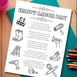 Labor Day Poem for Kids, Labor Day Coloring Sheet, Labor Day Activities ...