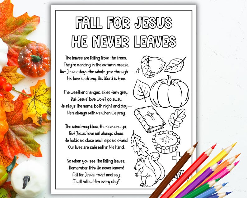 Fall For Jesus He Never Leaves Coloring Page Printable Fall For Jesus