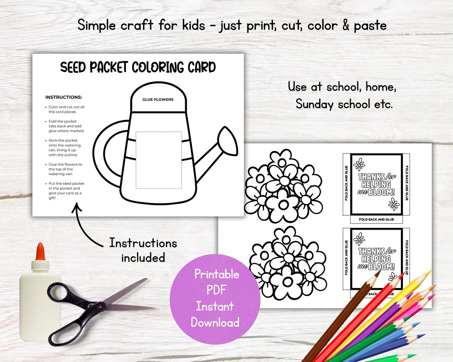 Grandparents Day Craft Printable, Watering Can Seed Packet Gift, Flower ...