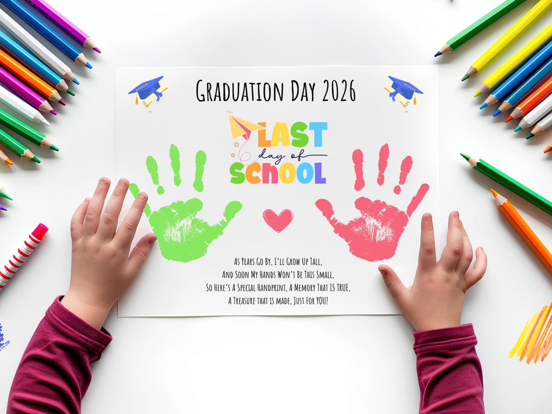 Last Day of School Handprint Art, Kindergarten Preschool Graduation ...