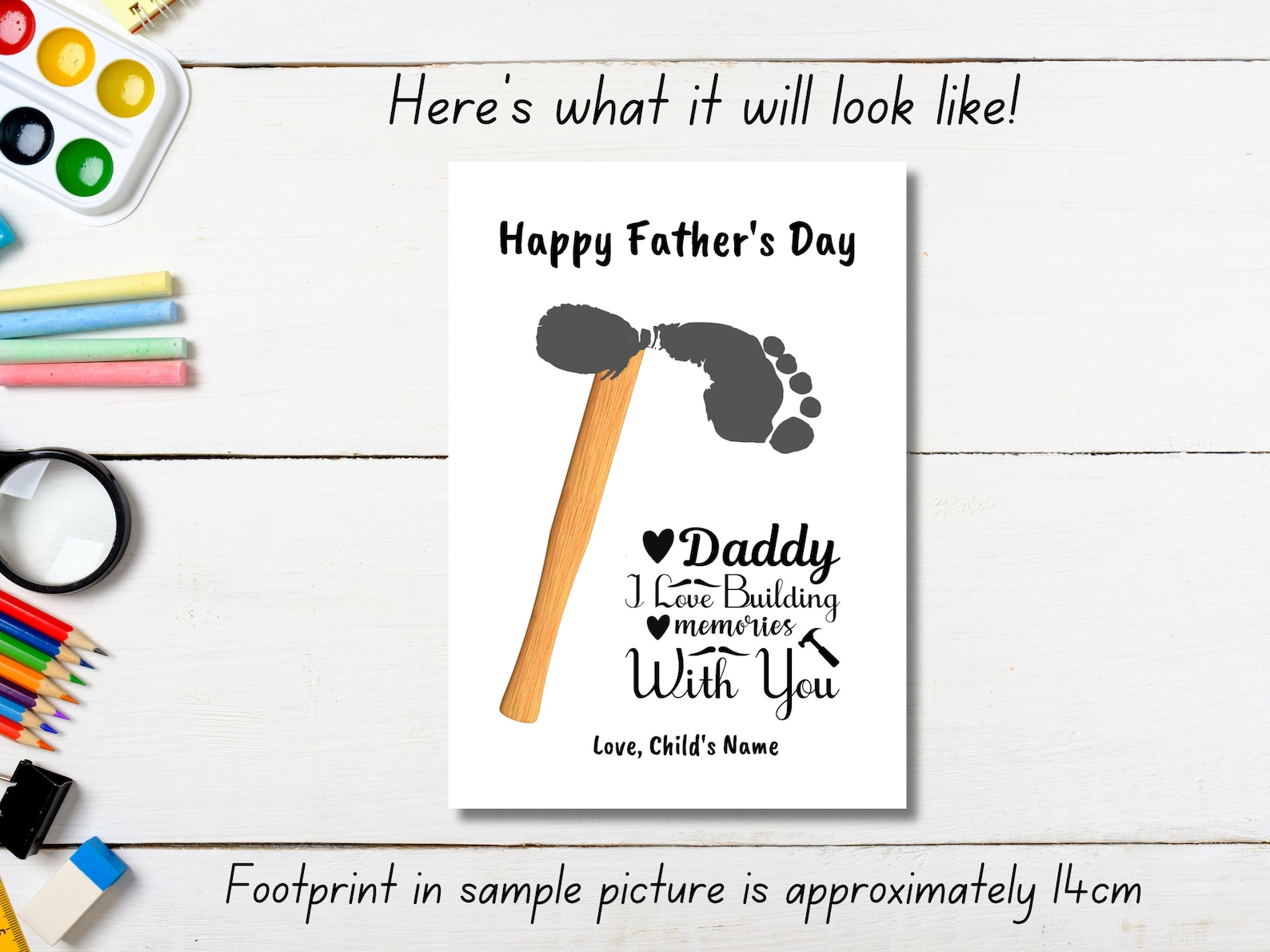 Father's Day Hammer Handprint Footprint Art, Printable Craft, Father's ...