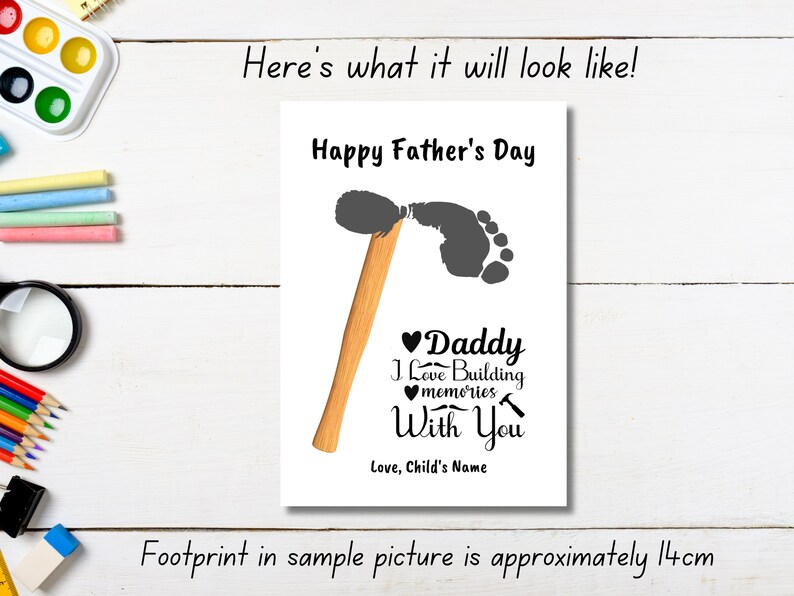 Father's Day Hammer Handprint Footprint Art Printable - Etsy