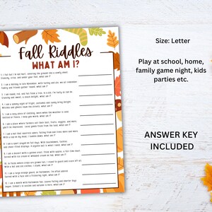 Fall Riddles Game for Kids, What Am I Game, Printable Fall Game, School ...