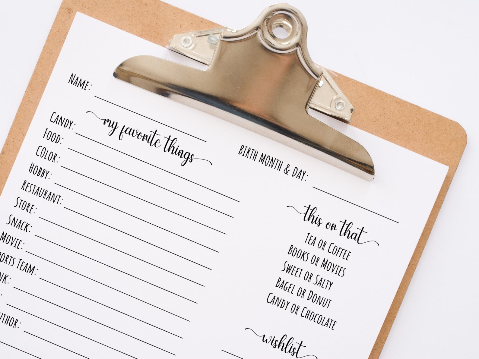 Secret Sister Questionnaire Printable, All About Me Survey, Church Gift ...