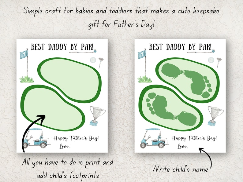 Father's Day Golf Handprint Footprint Art, Best Dad by Par, Printable ...
