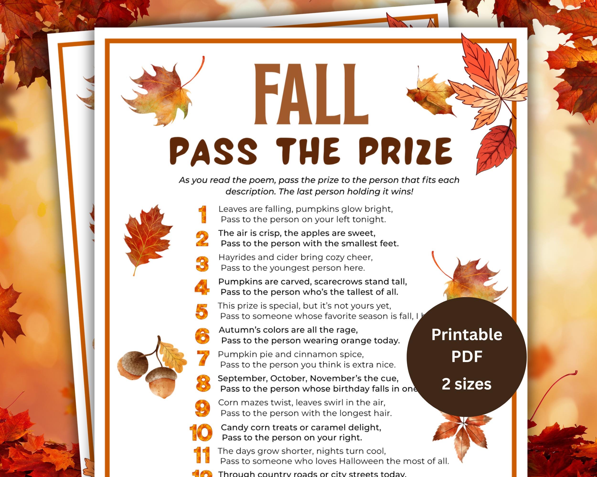 Fall Pass the Prize Game Printable, Autumn Party Game Poem ...