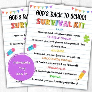 God's Survival Kit Tag, Printable Back to School Gift Tag, Christian ...