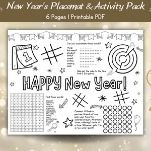Printable New Years Activity Placemat, New Year's Coloring Pages, Kids ...
