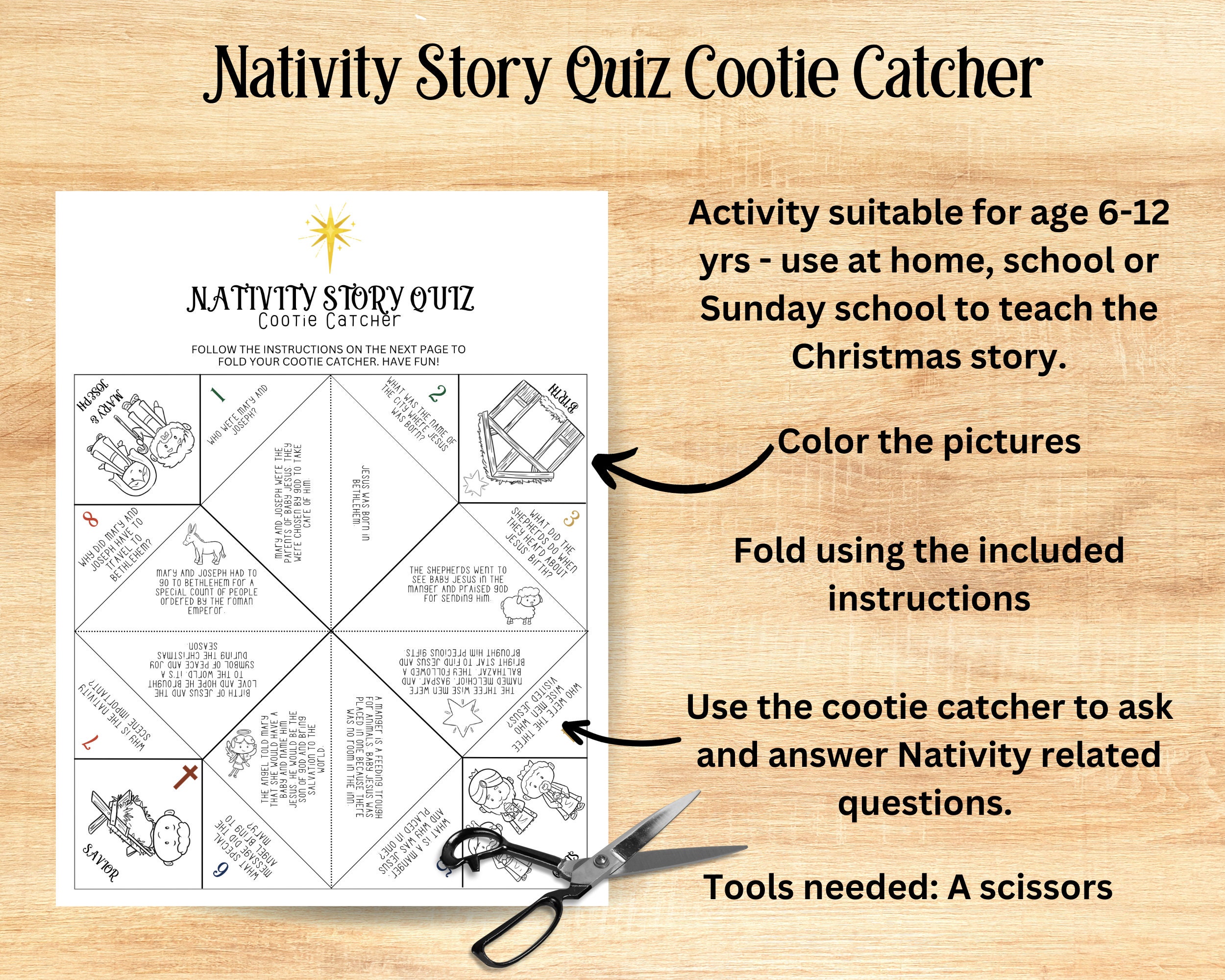 Nativity Story Printable, Nativity Activity, Christmas Cootie Catcher ...